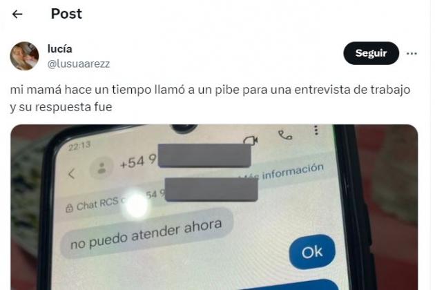 Le llaman para una entrevista de trabajo, no lo coge y luego manda este ...