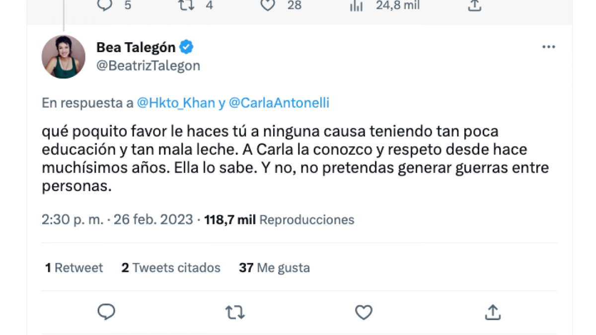 Carla Antonelli desbarata con su respuesta este tuit de Beatriz Talegón ...