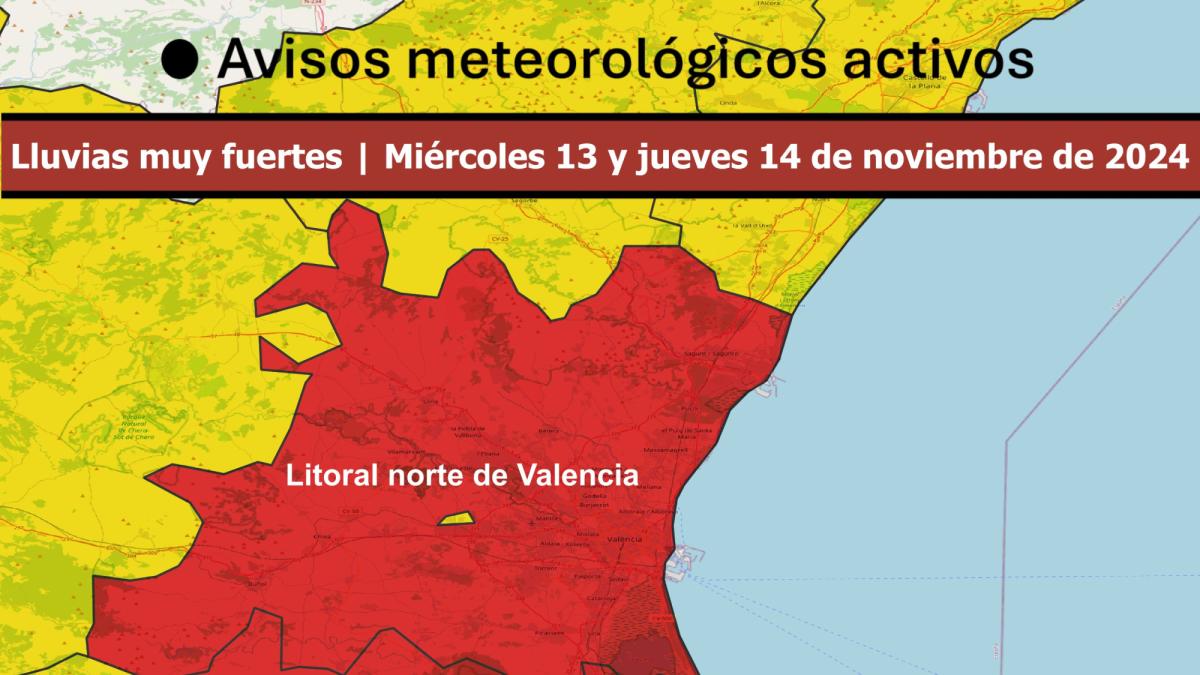 La AEMET eleva a rojo el aviso por lluvias en Valencia con hasta 180 ...