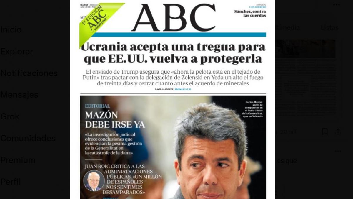 Todo el mundo ve la portada de ABC de hoy sobre Mazón y el paralelismo ...