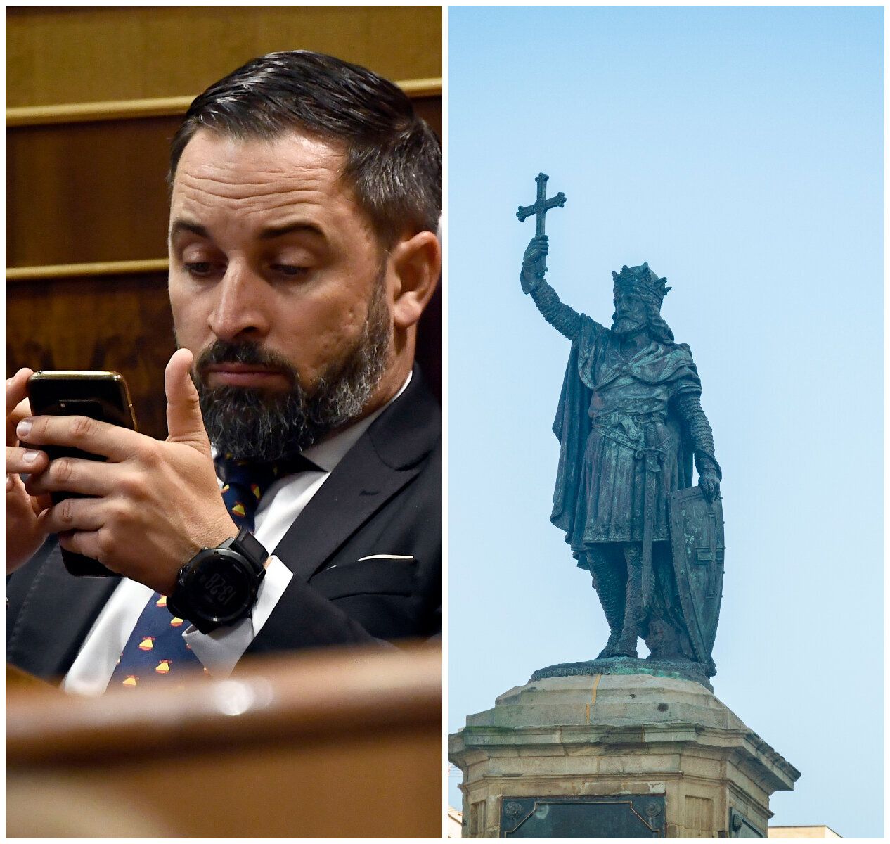 A Abascal le da algo: así ha amanecido la estatua del rey Pelayo en Gijón