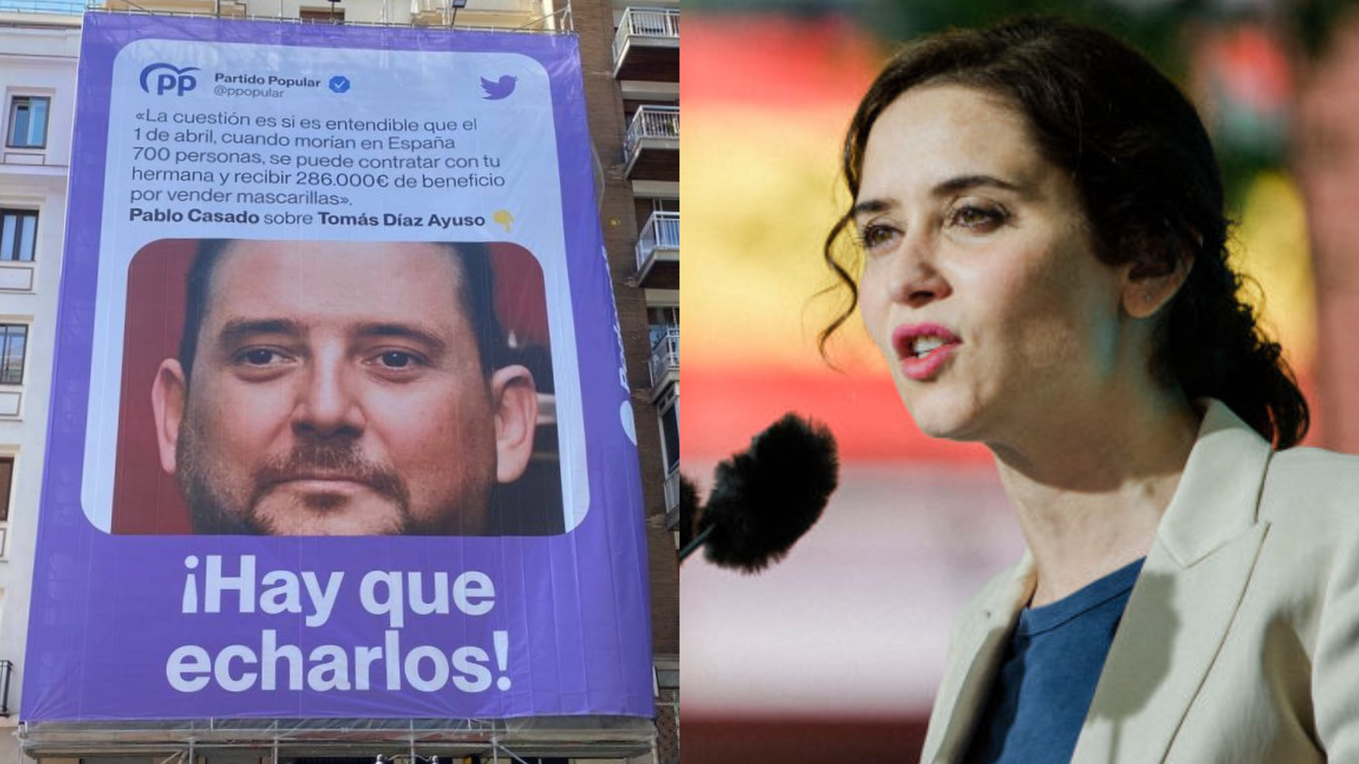 Ayuso no se corta y habla por primera vez sobre la lona colgada con la ...