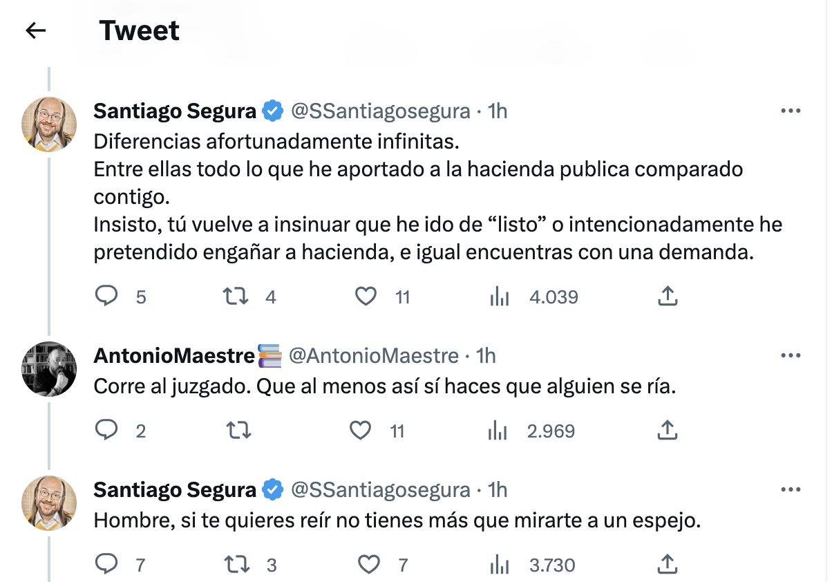 El intercambio de mensajes a la vista de todos entre Antonio Maestre y Santiago Segura